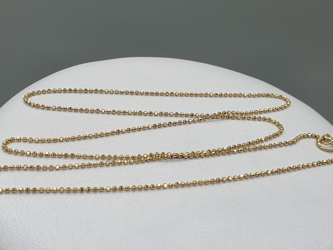 Sparkly 10ct 10K Yellow Gold Bead Chain, 1mm Diamond Cut Faceted Ball ...