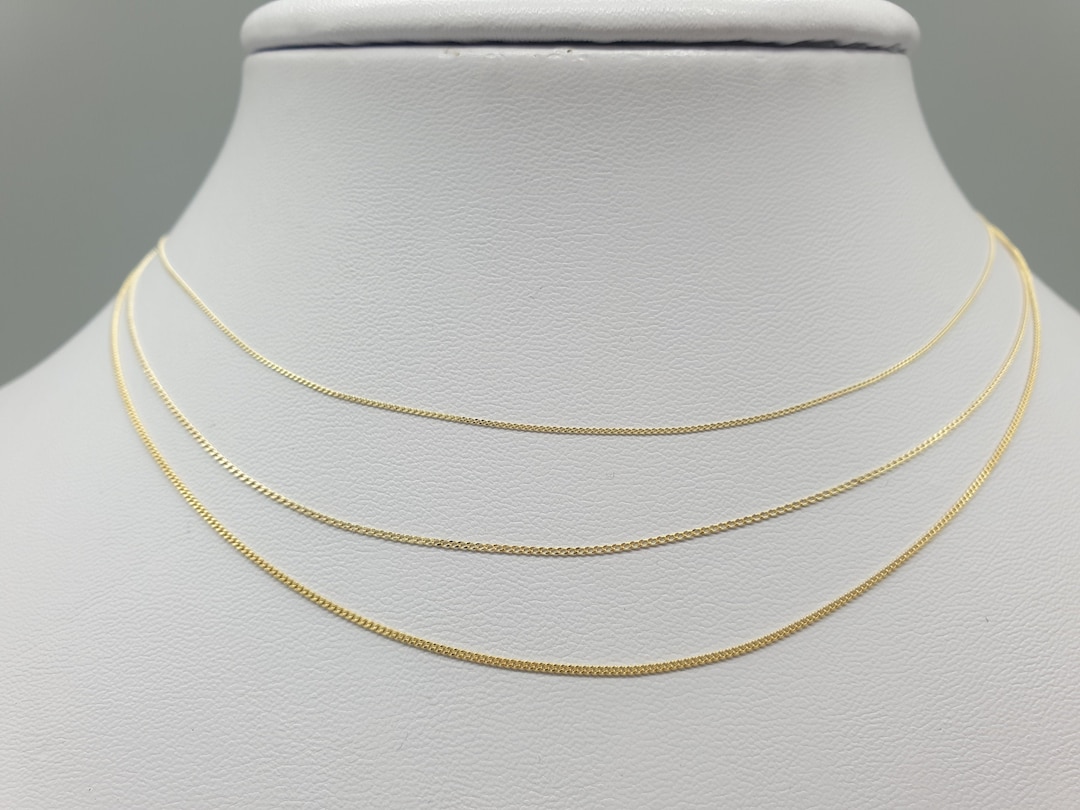 9ct Yellow Gold Diamond Cut Curb Chain 9K 375 0.5mm to 1.2mm Wide, 14 ...