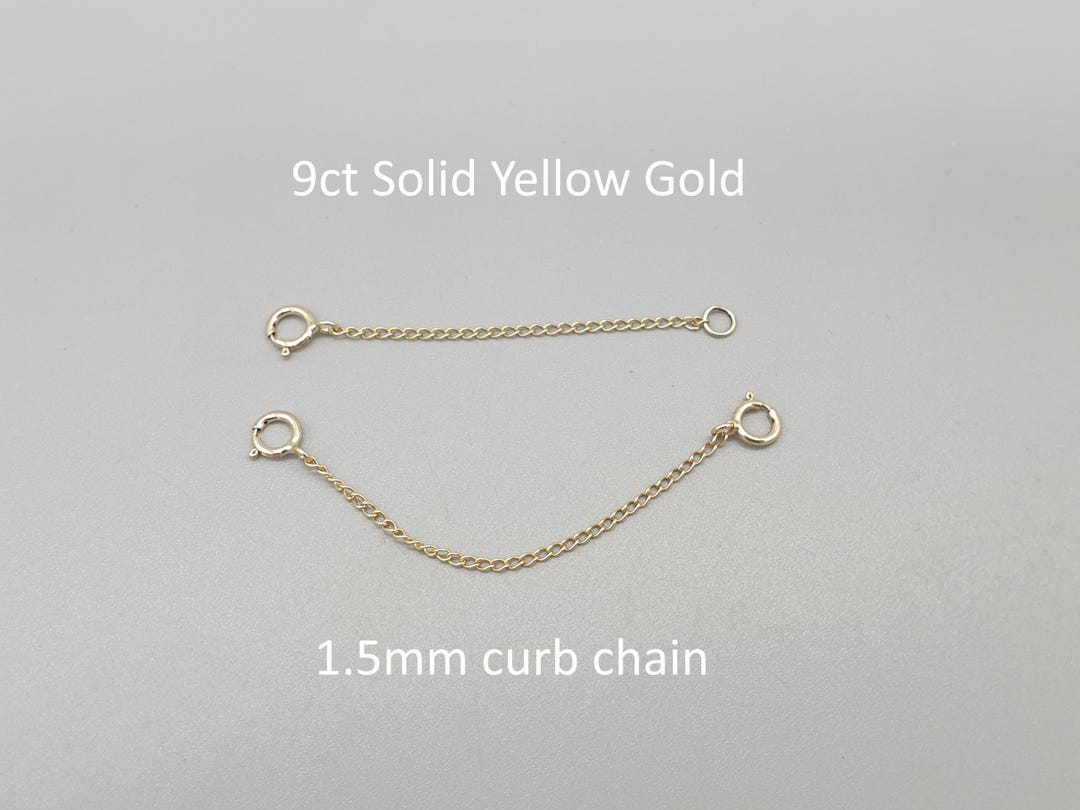9ct Yellow Gold Curb Chain Extender / Safety Chain / Connector 1.5mm ...