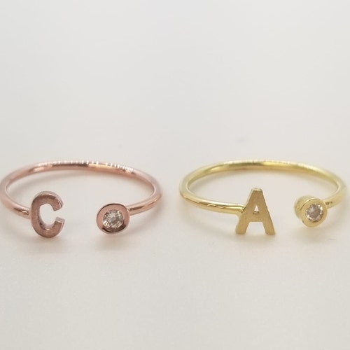 Stackable Letter Ring Gold Initial Ring Personalized Diamond - Etsy