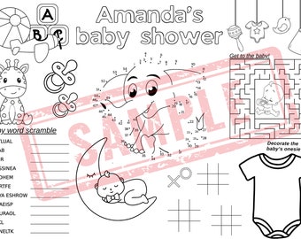 Kids Baby Shower Activity Sheet, Printable Coloring Placemat, Baby ...