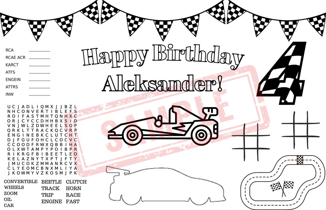 Race Car Birthday Printable Activity - Etsy