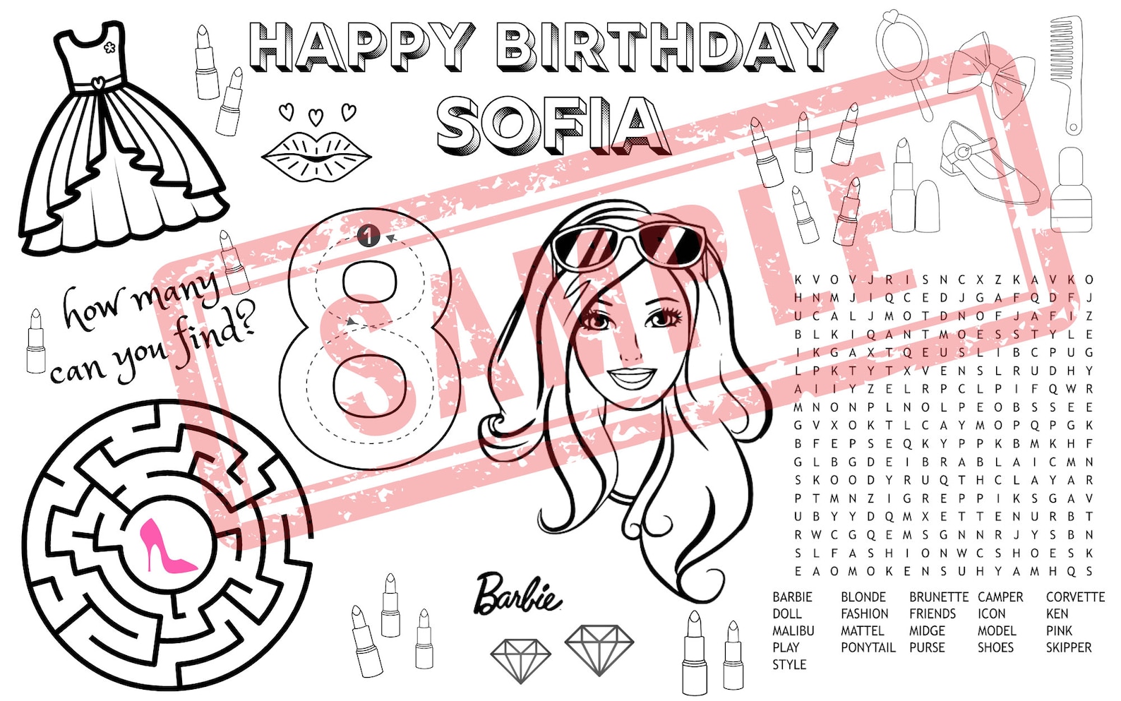 Barbie Birthday Activity Sheet - Etsy