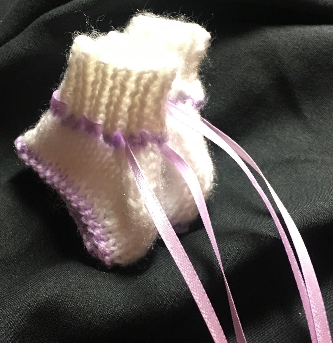 Purple and White Micro Preemie Booties - Etsy