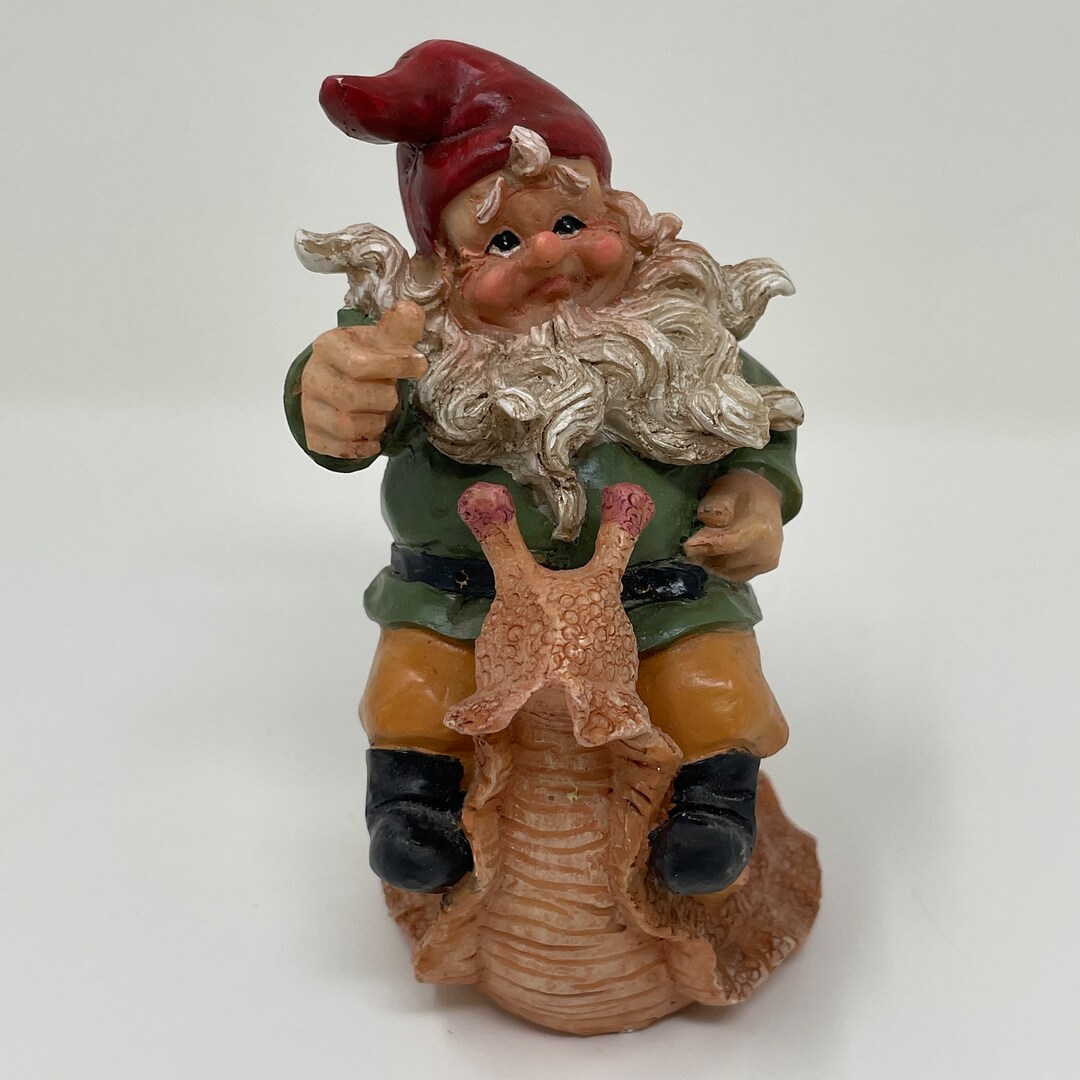 Vintage Garden Gnome Riding a Large Snail Cottage-core Decor Marked ...