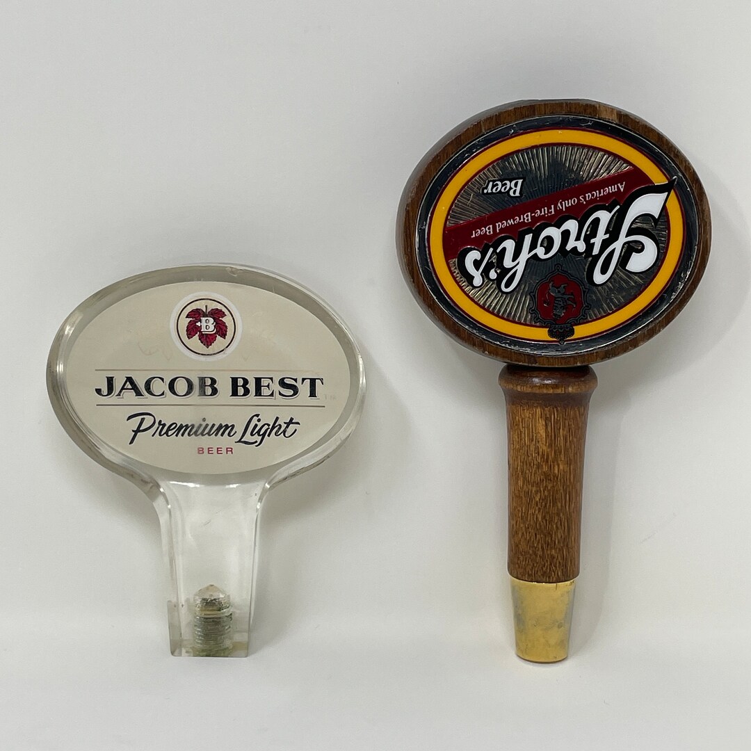 Vintage/antique Pub Beer Tab Lot of 2 Acrylic Wood Handles Jacob Strohs ...