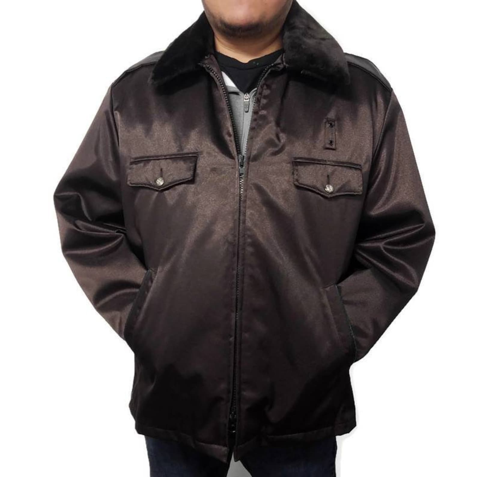 Vintage Shiny Brown Jacket Flying Cross by Fechheimer Union - Etsy