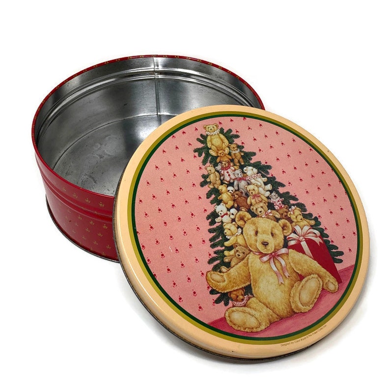 Vintage Teddy Bear Christmas Tin Round Carol Bryan Artist the - Etsy
