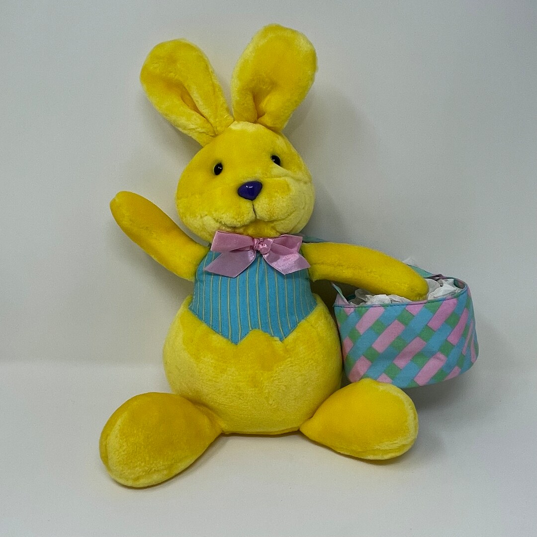 Vintage Avon Stuffed Animal Plush Easter Yellow Bunny With Blue Basket ...