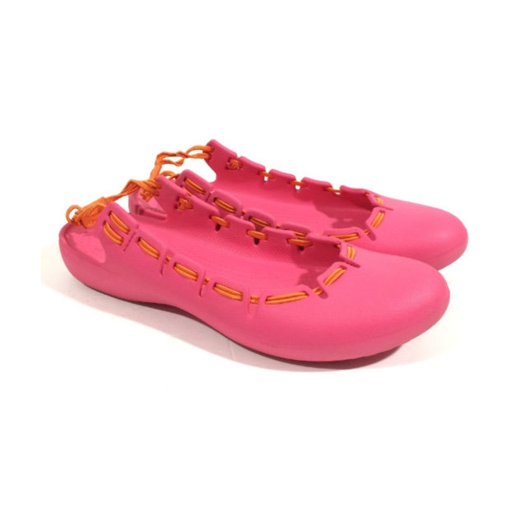 Vintage Crocs Pink Orange Ballet Flat Waterproof Rare HTF Cord Back ...