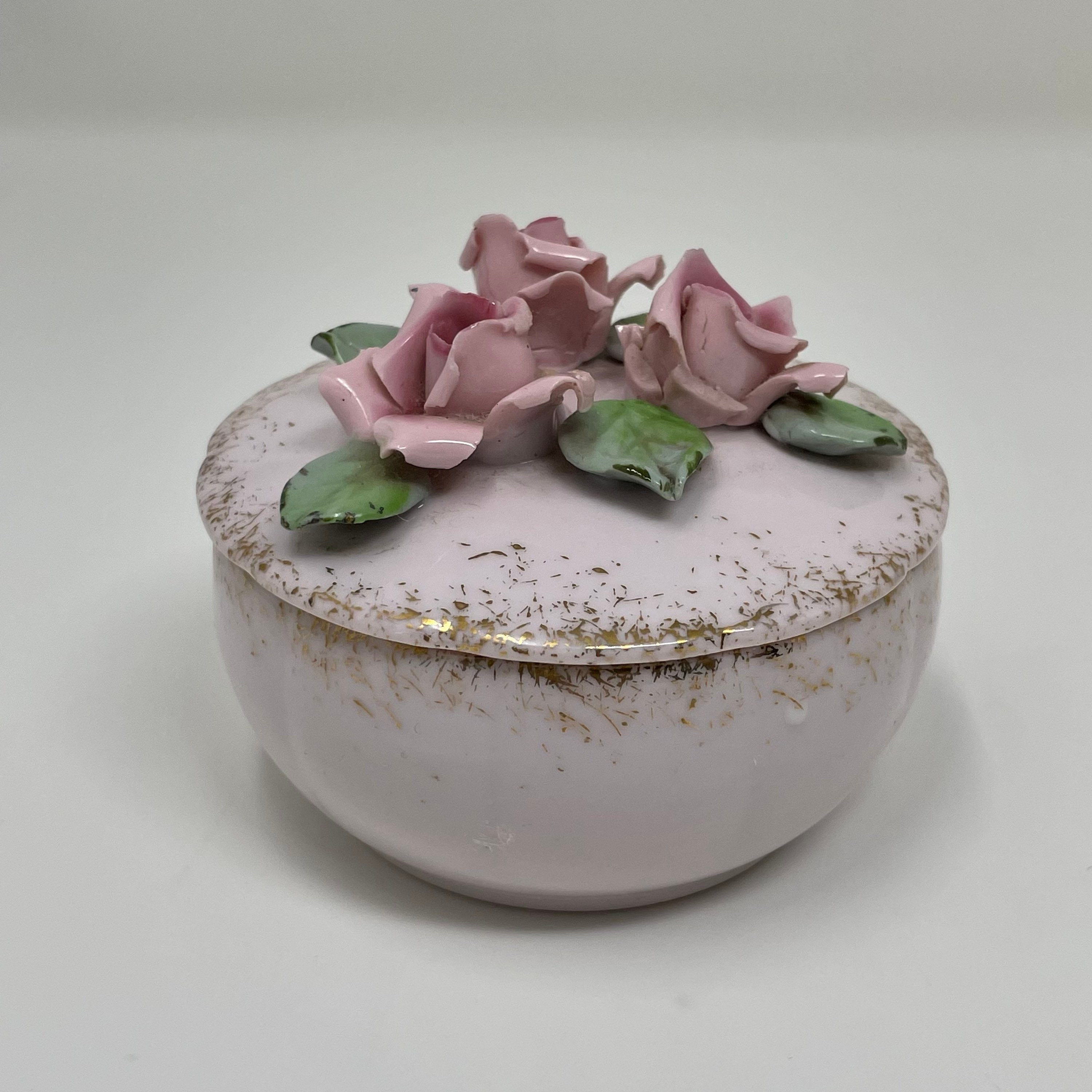 Vintage Lefton Pink Porcelain Trinket Bowl Roses Design With Lid Hand ...