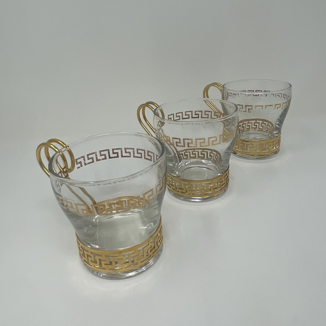 Vintage Libbey Greek Key Glass Mugs, Metal Handle Barware Set of 3 - Etsy