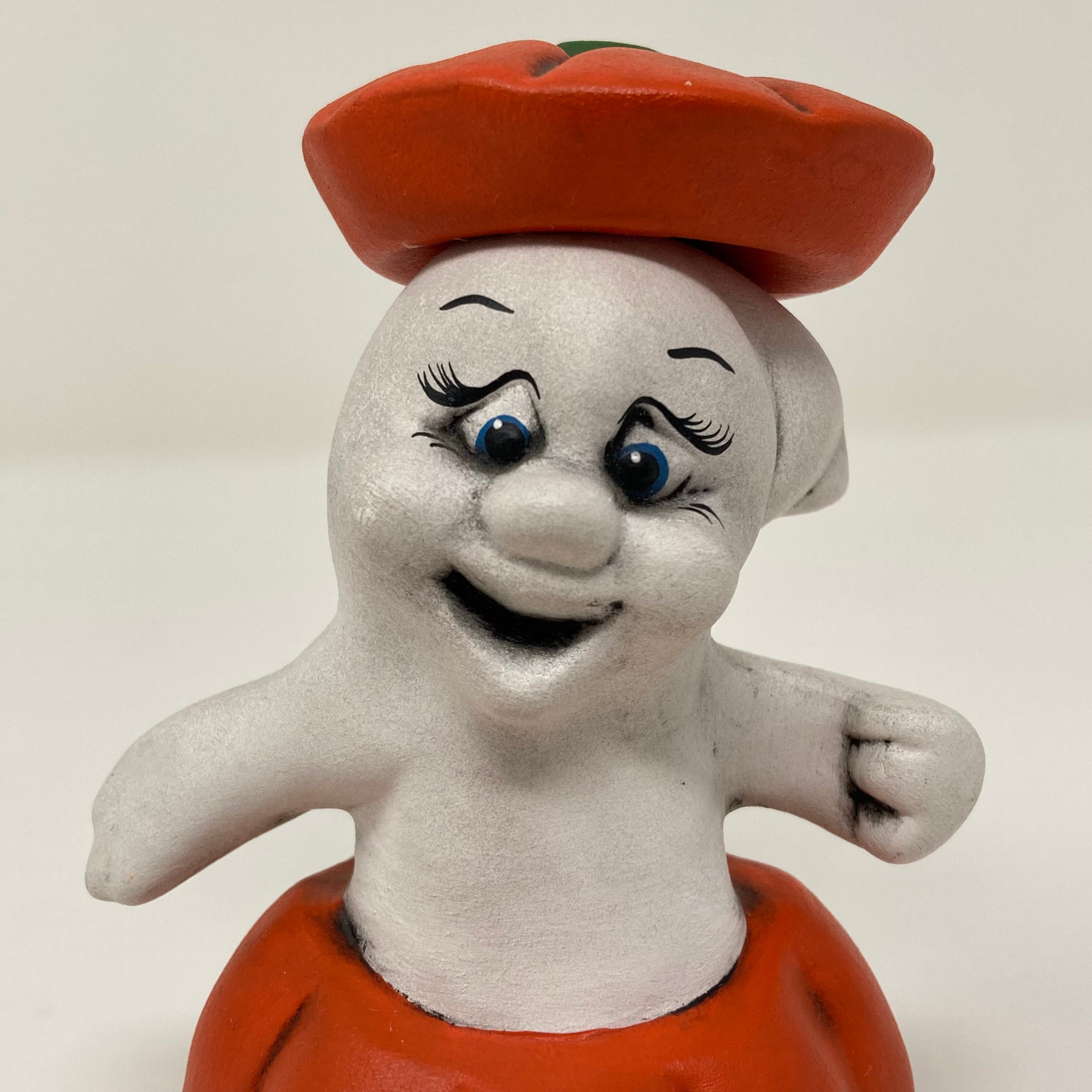 Vintage Peek-a-boo Ghost in Orange Pumpkin, Kawaii Kitsch Cute, Wooden ...