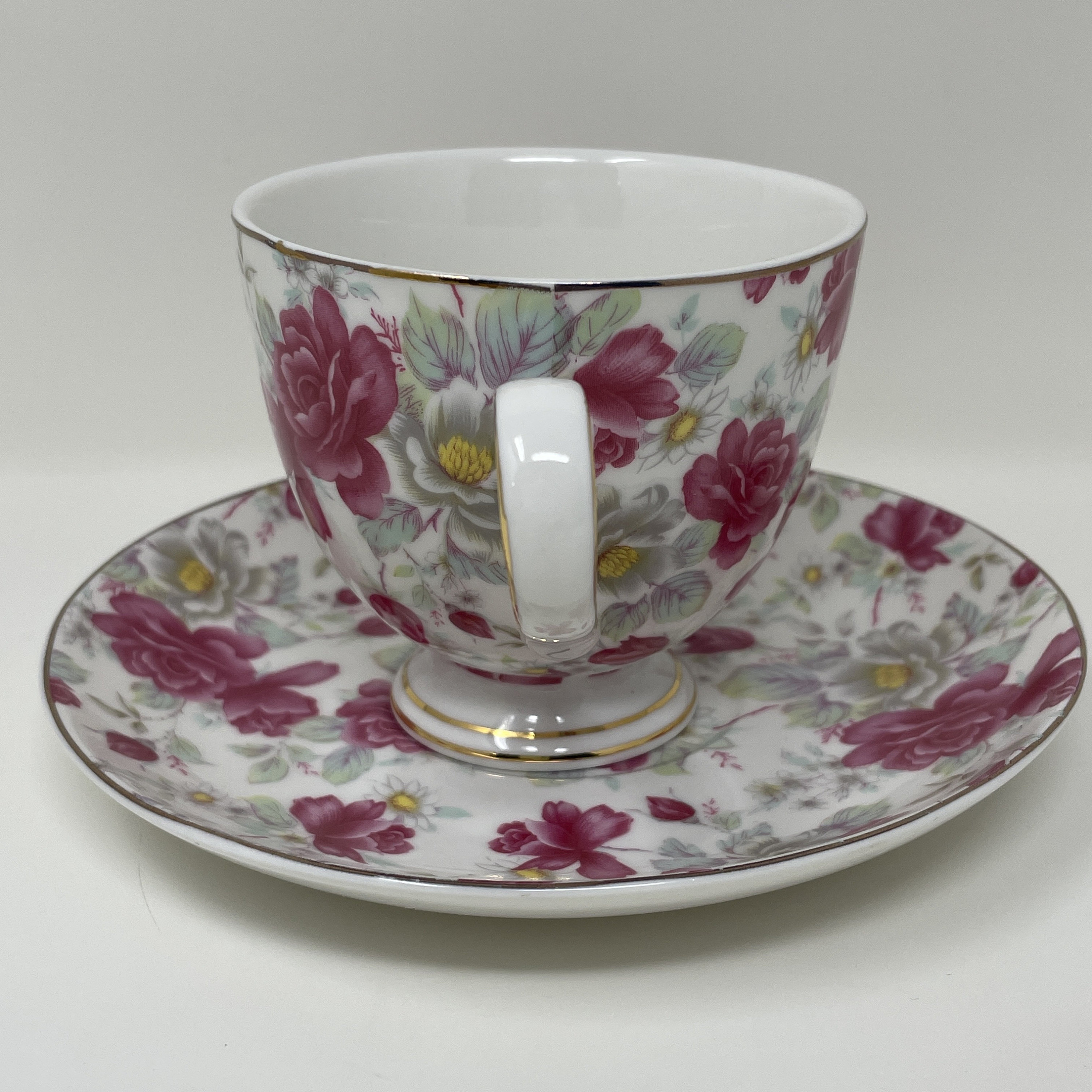 Vintage Cottage Core Aesthetic Pink Floral Pedestal Tea Cup and Saucer ...