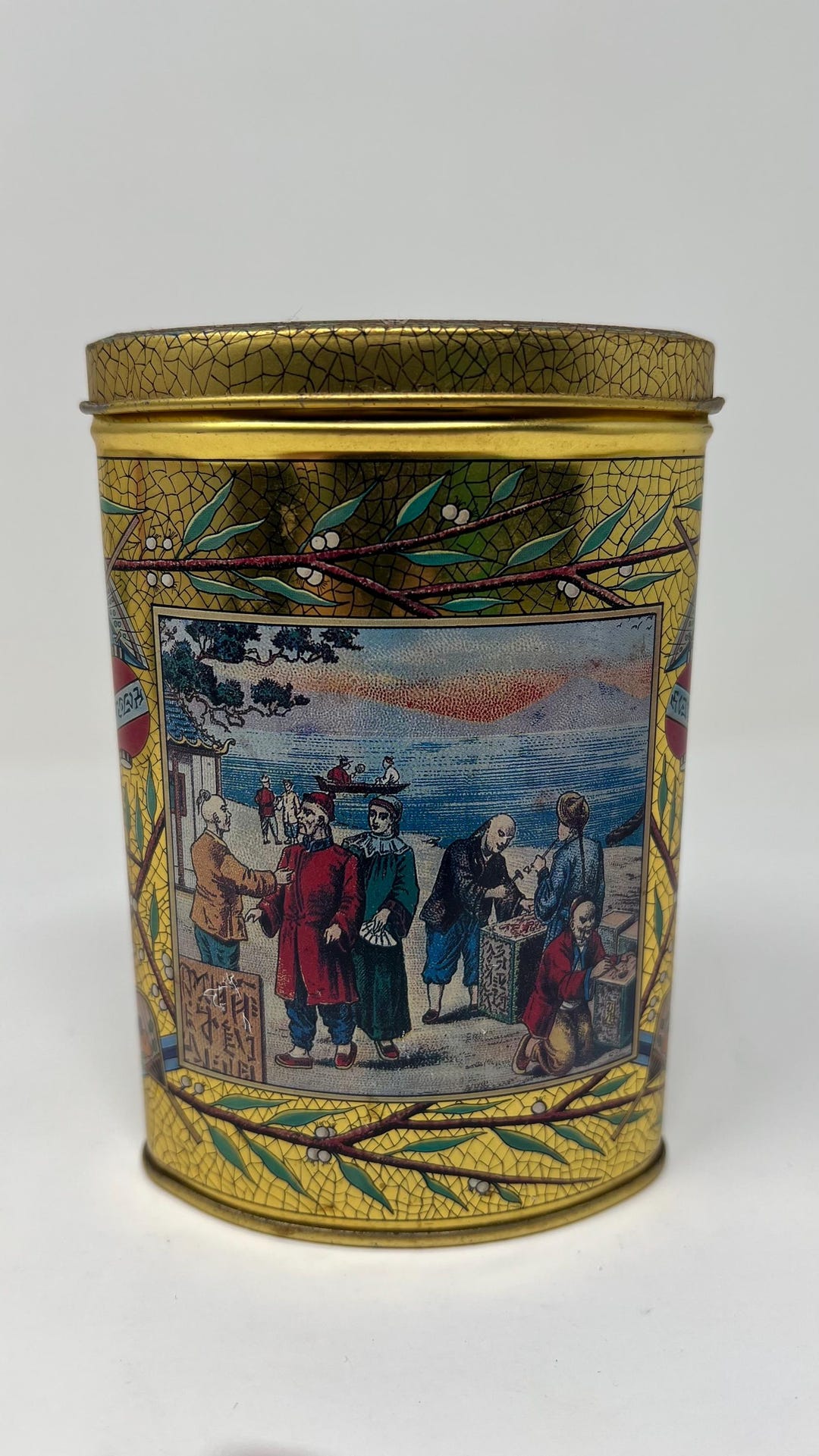 Vintage 90s Y2K Asian Theme Triangle Metal Tin, Vintage Graphic ...