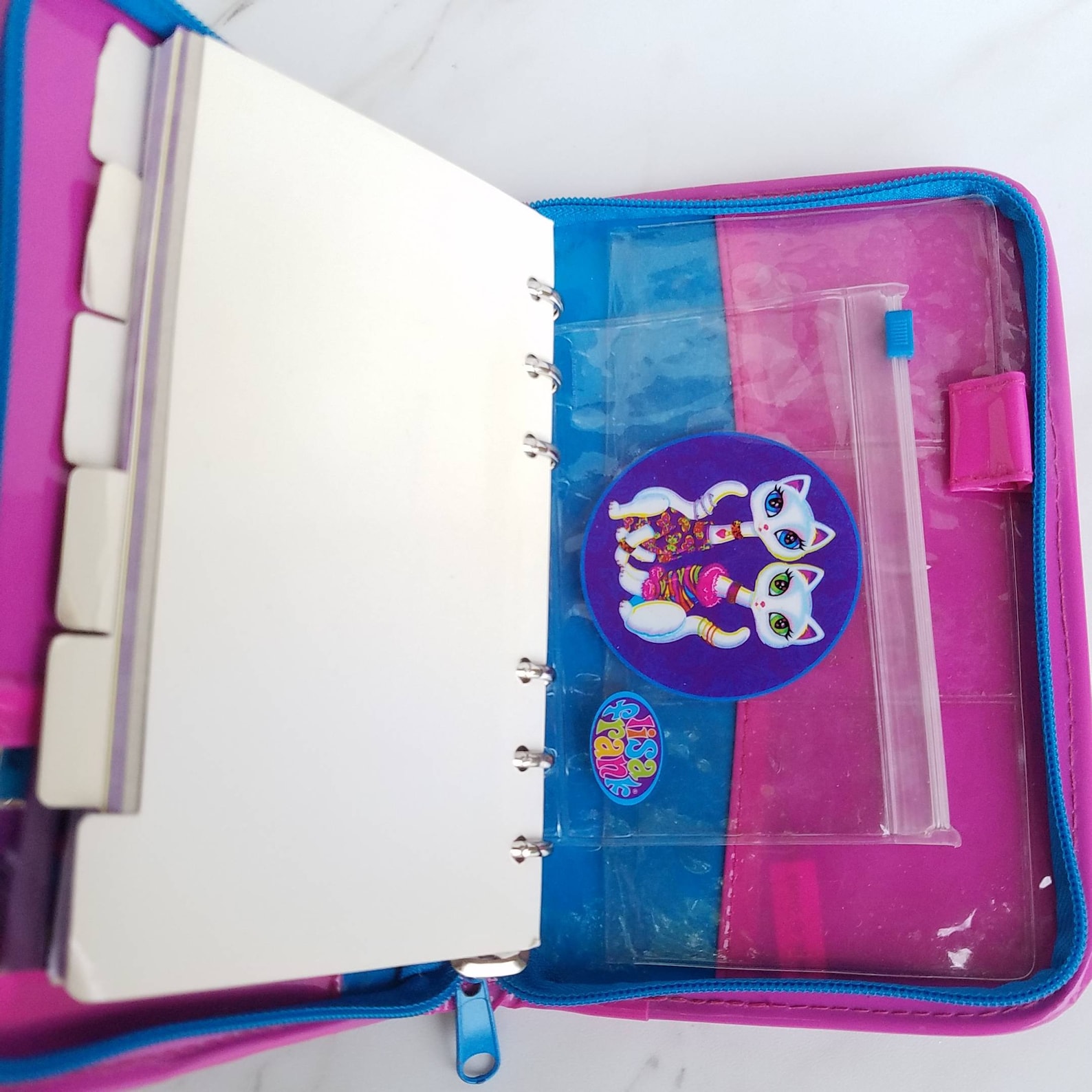 Vintage Y2K Lisa Frank Organized Zipper Mini Binder 2 White Glittery ...