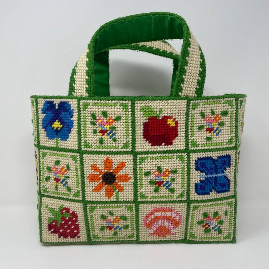 Vintage Rare Design Nature Handmade Needle Point Purse, Cream Green ...