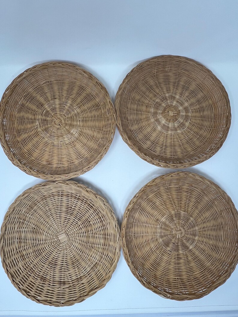 Vintage Set of 4 Thick Wicker Paper Plate Holders 9 Paper Plate, Wicker ...
