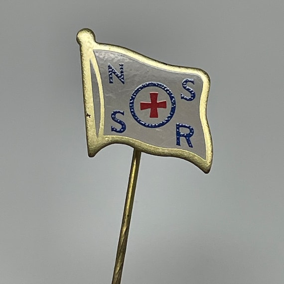 Vintage White Flag NSSR Red Cross Gold Tone Metal Sti… - Gem