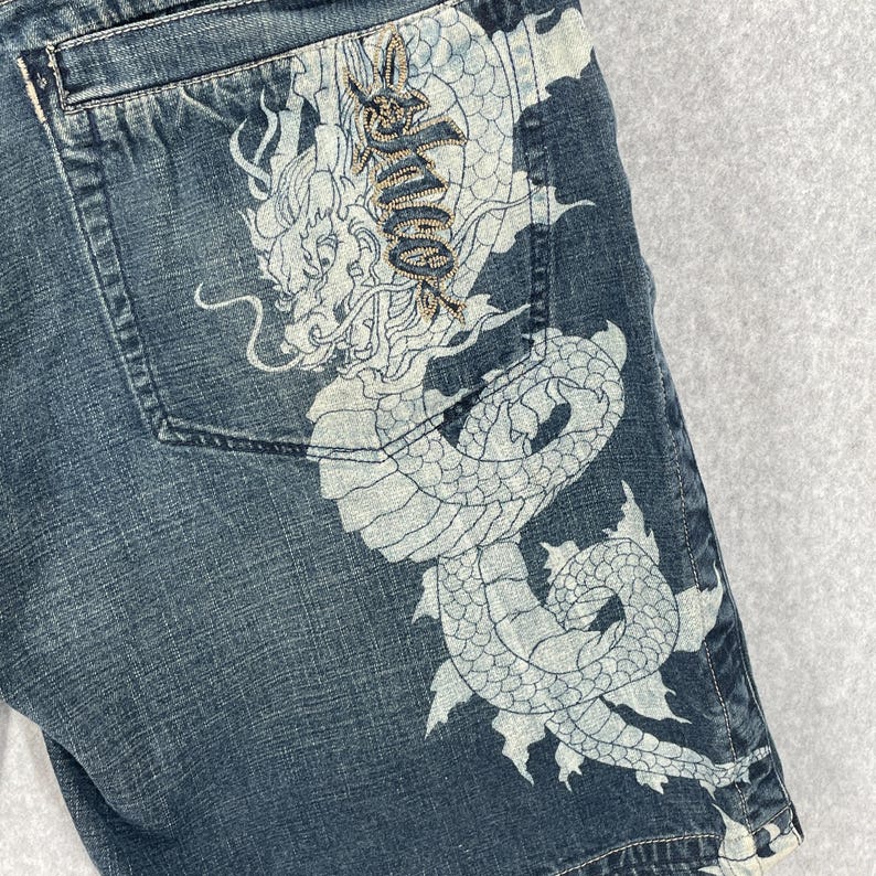 Vintage Jnco Jean Shorts: 90s Skater Dragon Design, Baggy Fit (size 34 ...