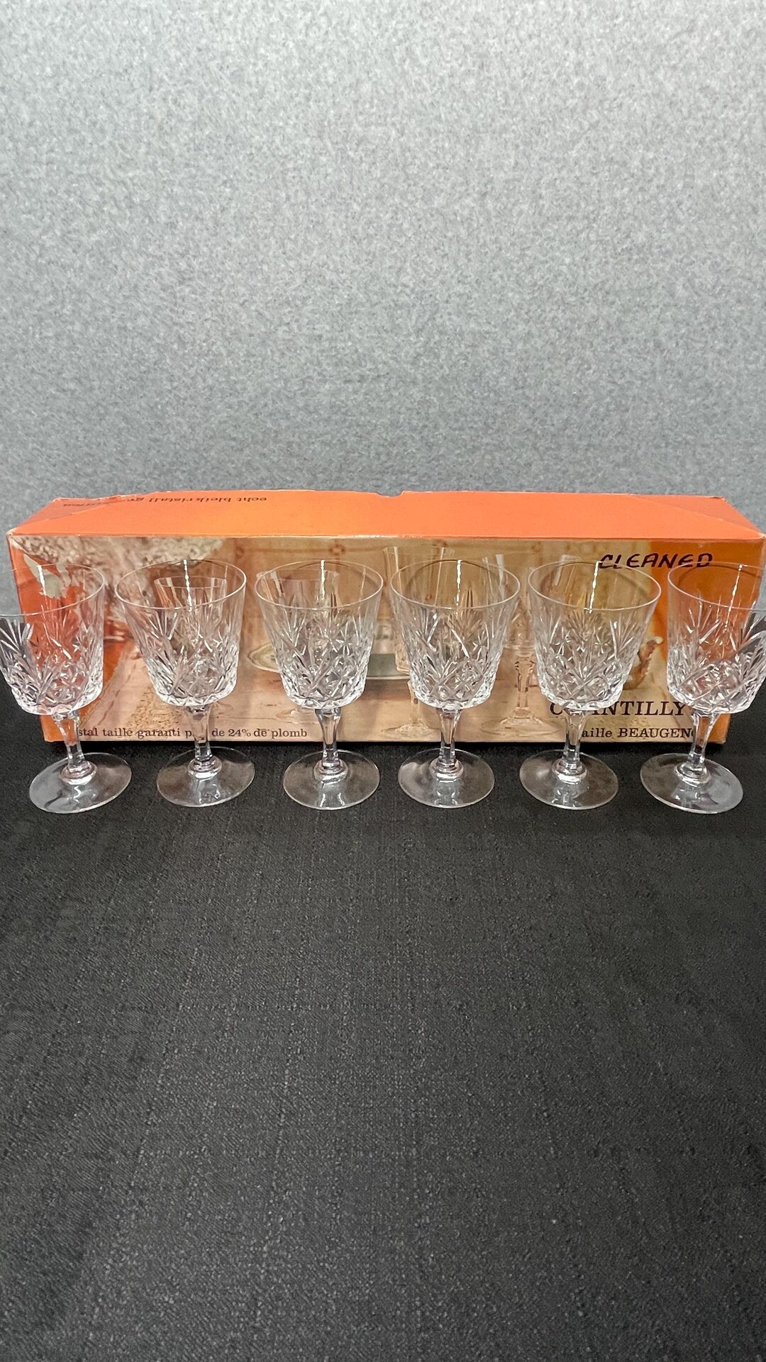 Vintage Chantilly Cut Crystal Wine Goblets - Set of 6 in Original Box ...