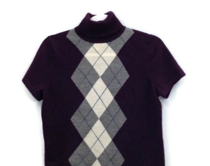 Vintage Dark Academia KENAR 90s Purple 100 Merino Wool Baby Tee Argyle ...