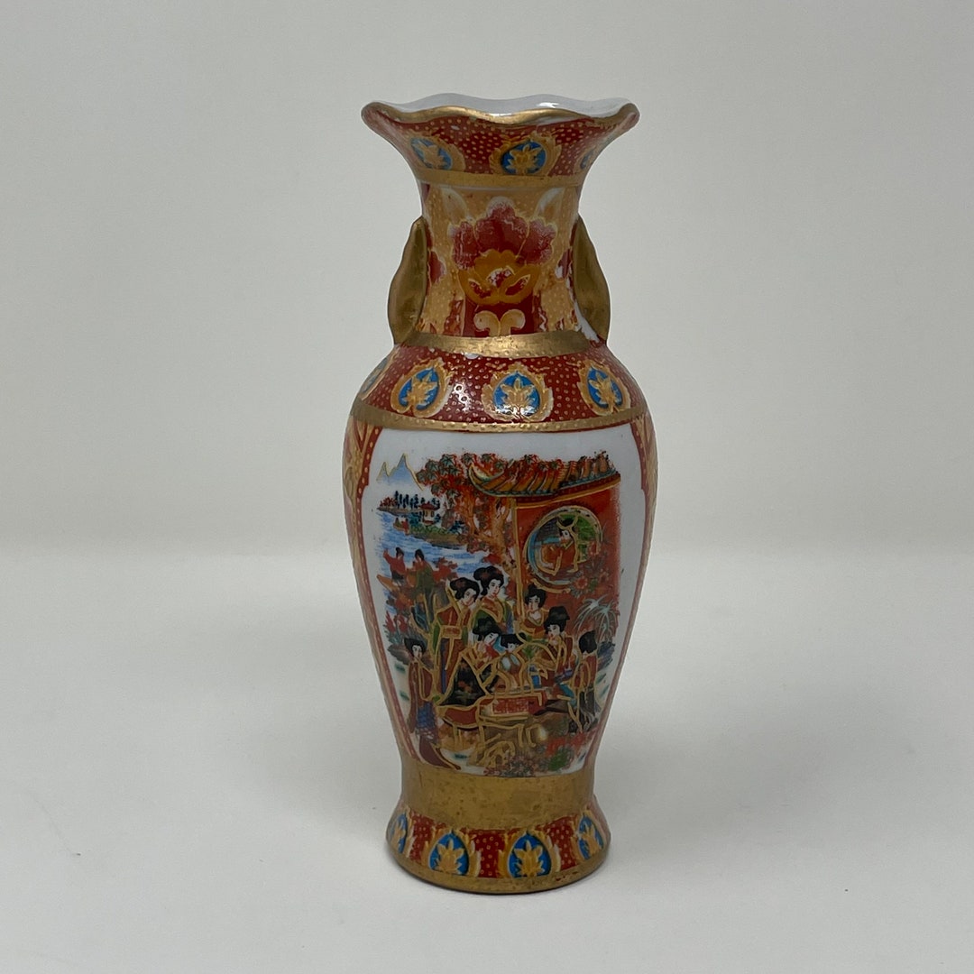 Vintage Chinese Miniature Vase Decorative Colorful Gold Accents Made in ...