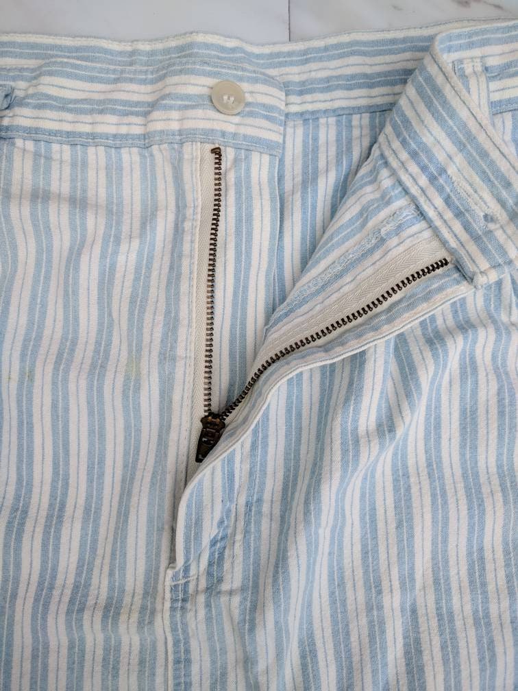Vintage Preppy Blue White Skirt, Lands Cotton High Waist Stripes, 33 ...