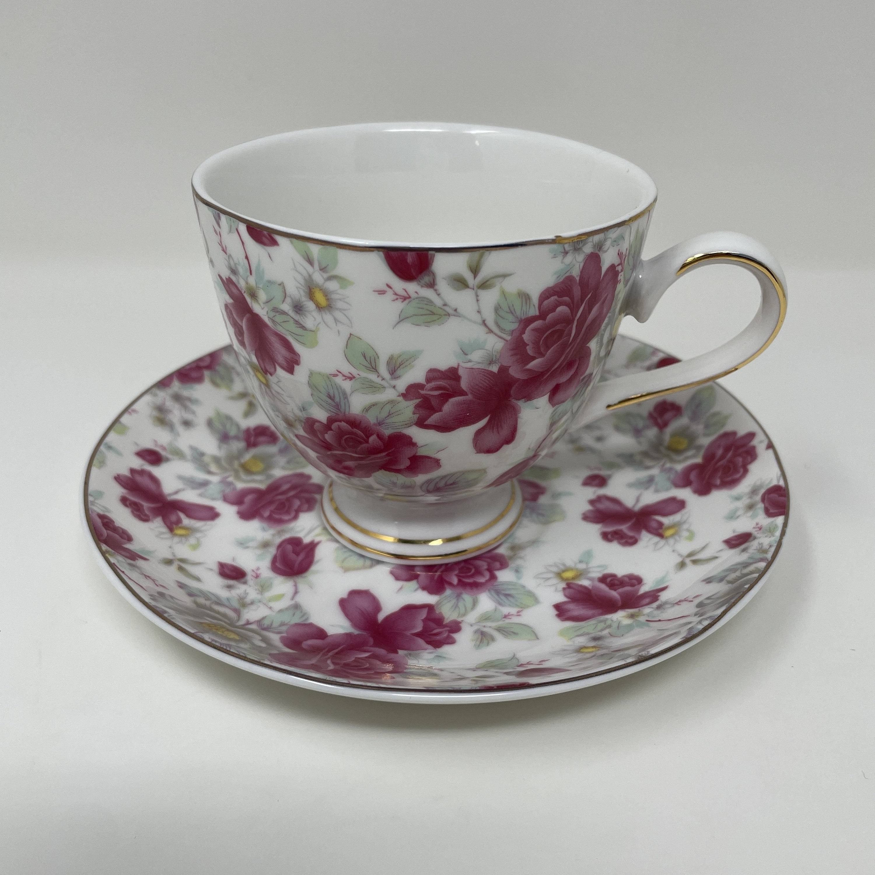 Vintage Cottage Core Aesthetic Pink Floral Pedestal Tea Cup and Saucer ...