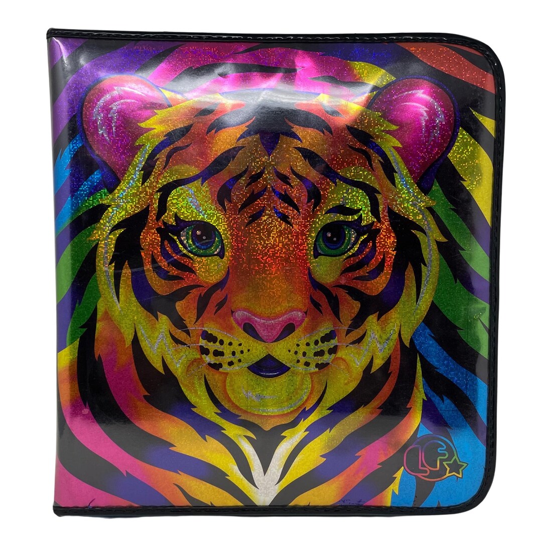 Vintage Lisa Frank LF 3 Ring Binder Tiger Trapper Keeper Glittery ...
