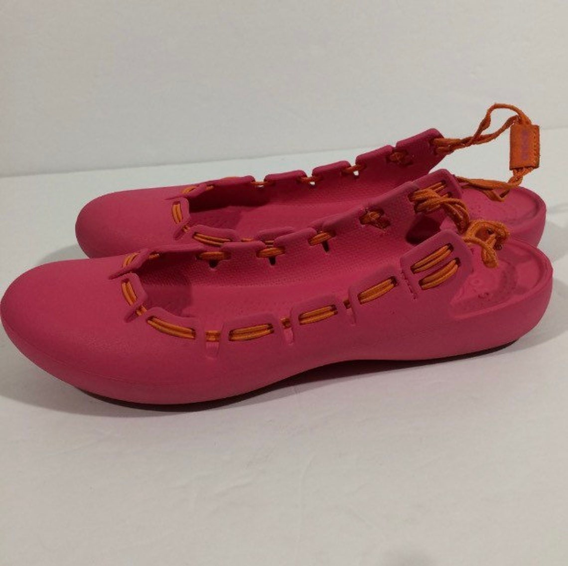 Vintage Crocs Pink Orange Ballet Flat Waterproof Rare HTF Cord Back ...