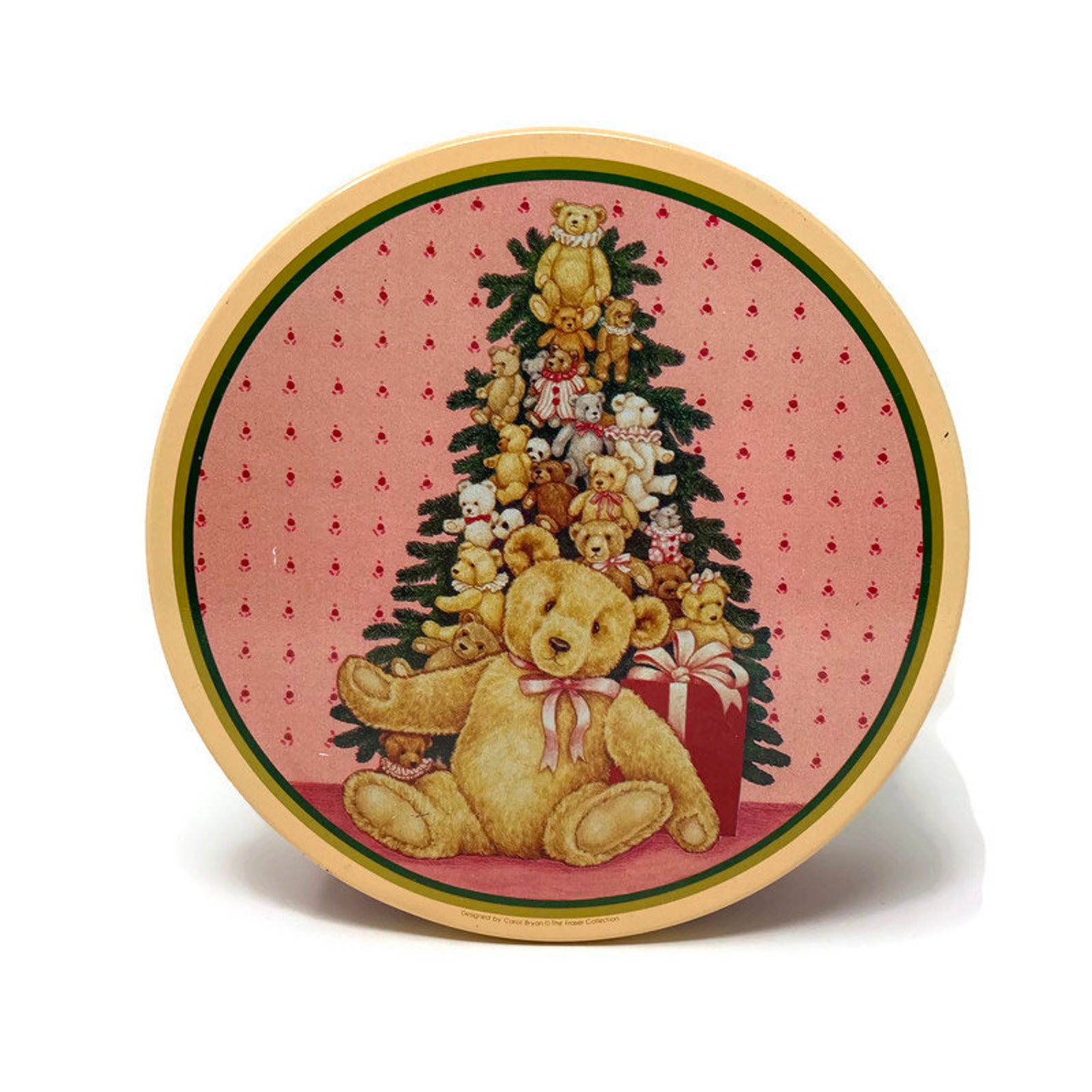 Vintage Teddy Bear Christmas Tin Round Carol Bryan Artist the - Etsy