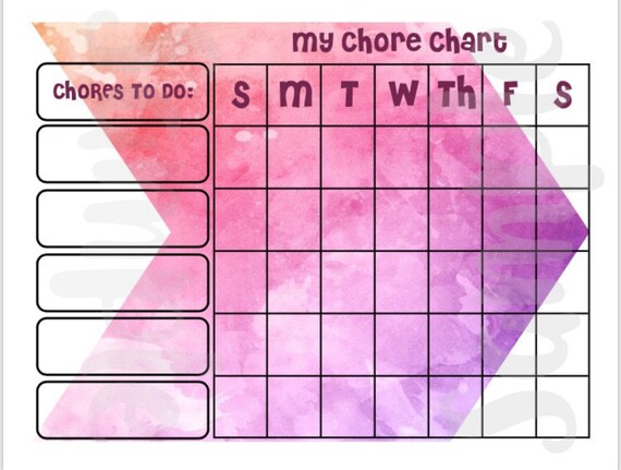 Chore Chart Kids Chore Chart Pink Chart Charts for Kids | Etsy