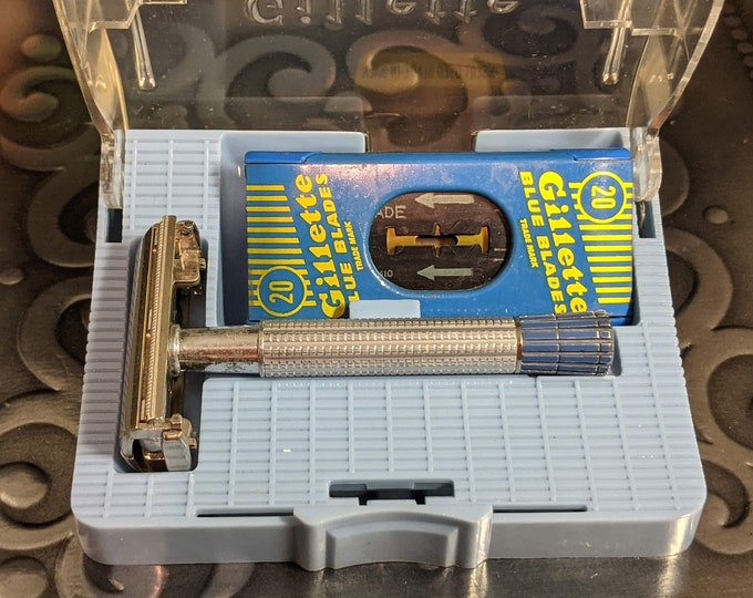 1959 Gillette "light" BLUE Flare TIP Super Speed Vintage Safety Razor ...