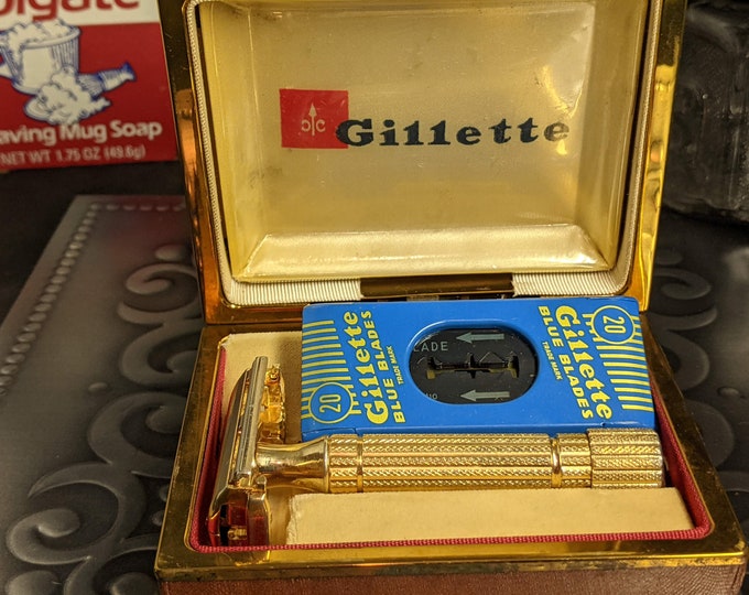 1956 Gillette Gold Diplomat TTO Vintage Safety Razor Set in Case Date ...