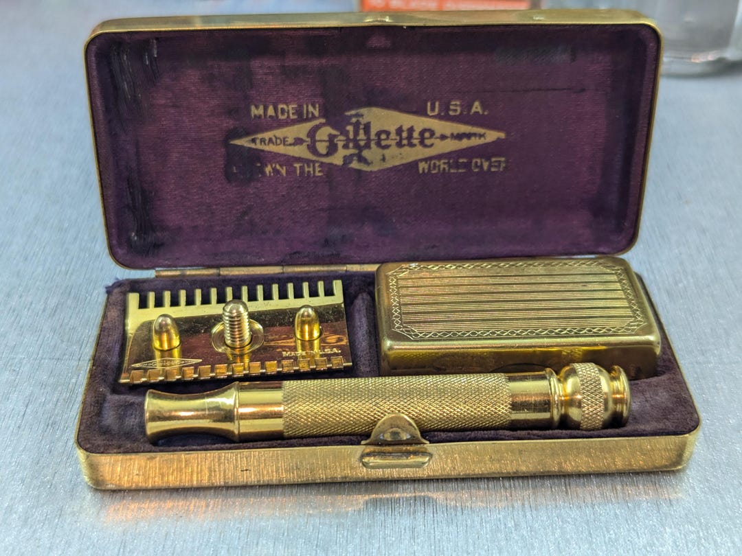 1920s Gillette GOLD Old Type Pocket Edition in GOLD Basketweave Case ...