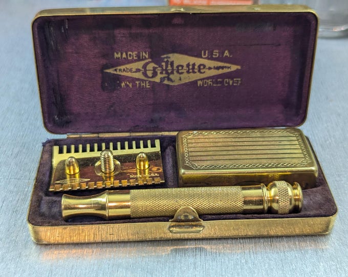 1920s Gillette GOLD Old Type Pocket Edition in GOLD Basketweave Case ...