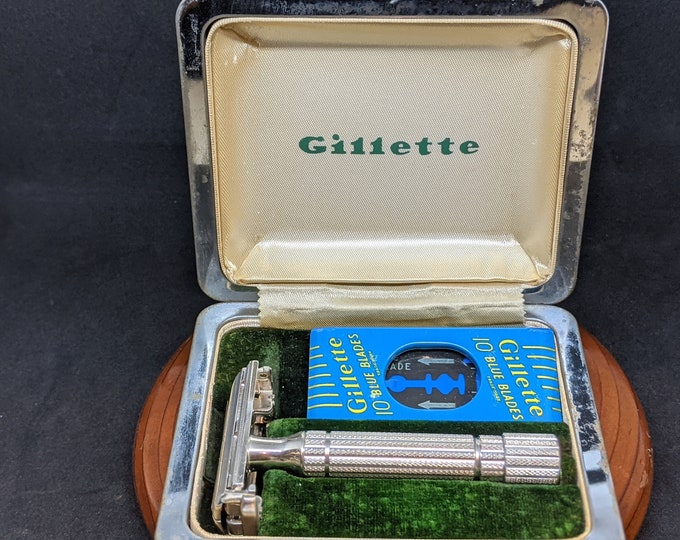 1953 Vintage Gillette President Safety Razor Set Rhodium Plated Date ...