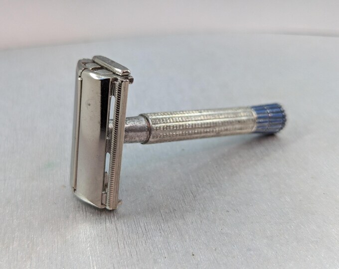 1956 Gillette "light" BLUE Flare TIP Super Speed Vintage Safety Razor ...