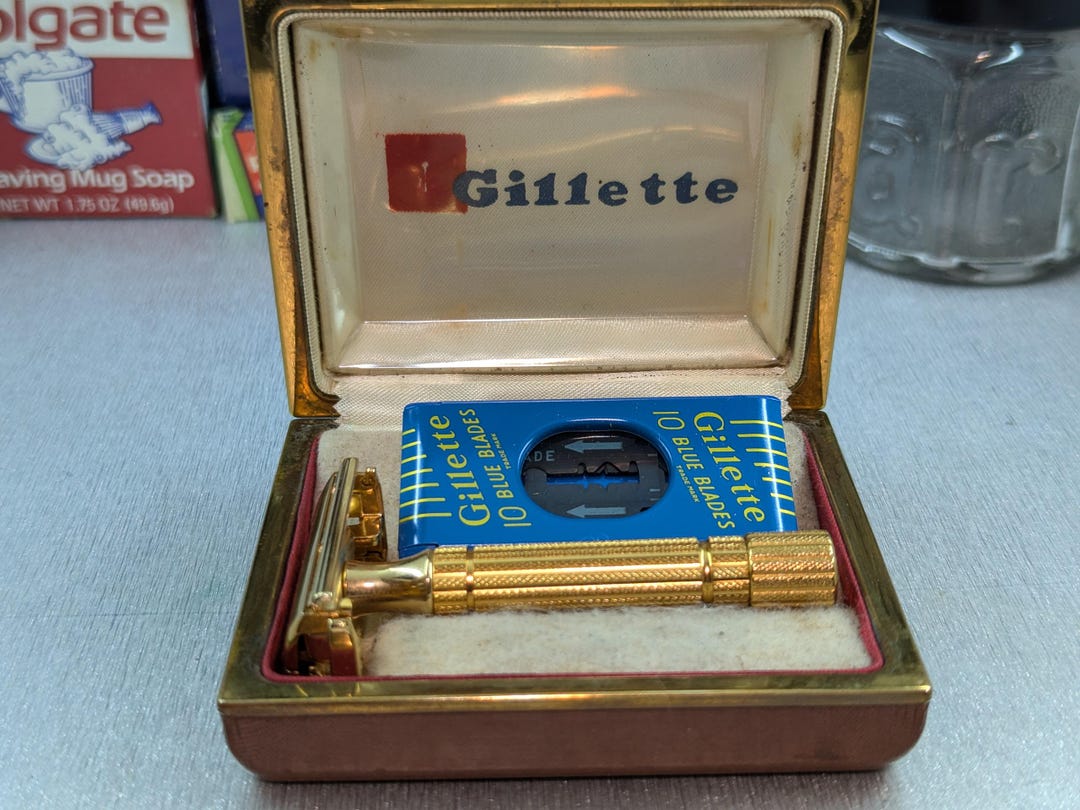 1954 Gillette Gold Diplomat TTO Vintage Safety Razor Set in Case With ...