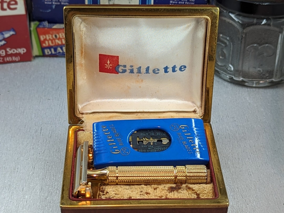 1955 Gillette Gold Diplomat TTO Vintage Safety Razor Set in Case With ...