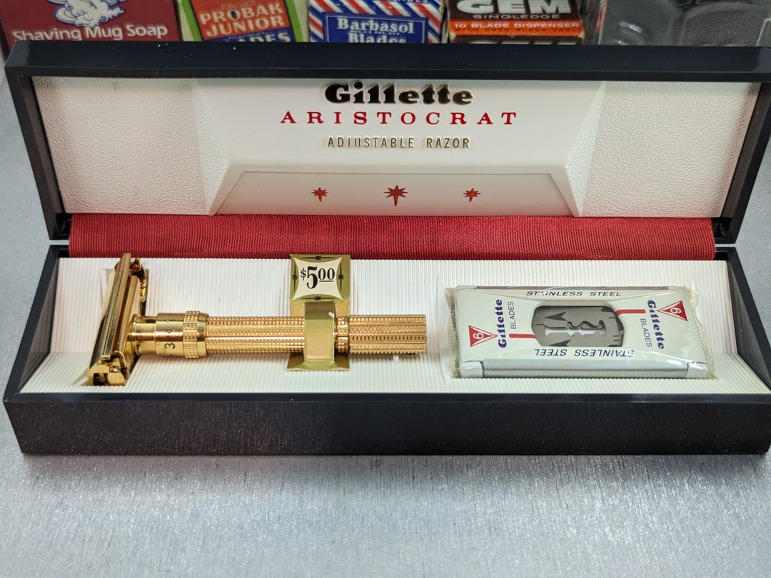 1965 Gillette ARISTOCRAT 22K Gold Slim Adjustable Vintage Safety Razor ...