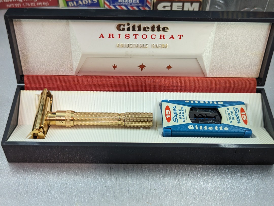 1966 Gillette ARISTOCRAT 22K Gold Slim Adjustable Vintage Safety Razor ...