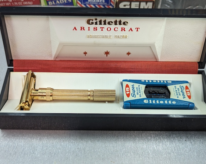 1966 Gillette ARISTOCRAT 22K Gold Slim Adjustable Vintage Safety Razor ...