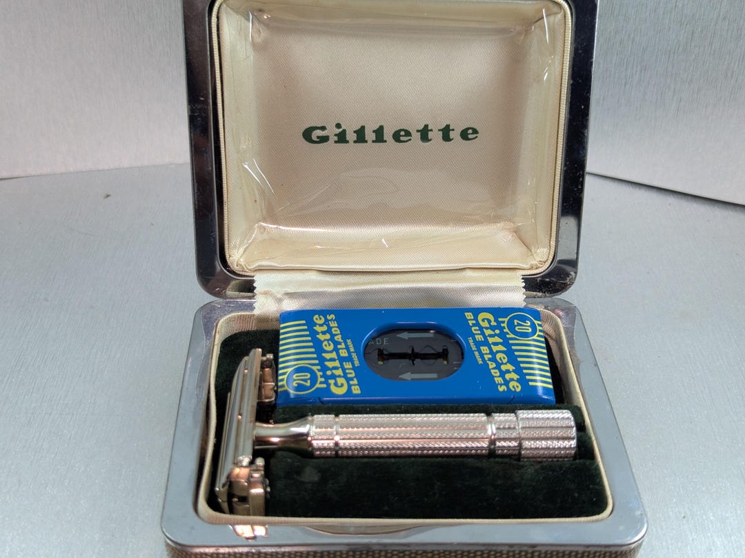 1953 Vintage Gillette Rhodium Plated President Safety Razor Set in Case ...