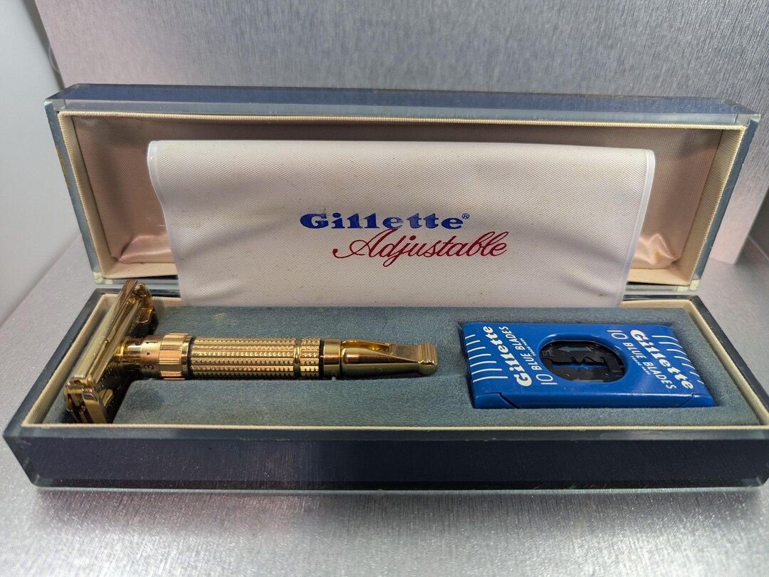 1958 Gillette GOLD TOGGLE ADJUSTABLE Vintage Safety Razor Set With ...