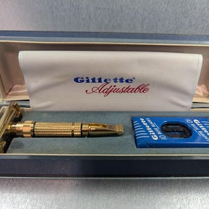 1958 Gillette GOLD TOGGLE ADJUSTABLE Vintage Safety Razor Set With ...