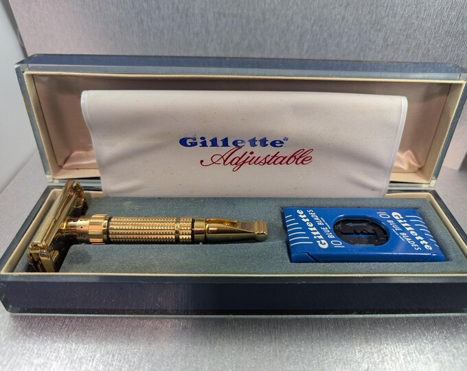 1958 Gillette GOLD TOGGLE ADJUSTABLE Vintage Safety Razor Set With ...