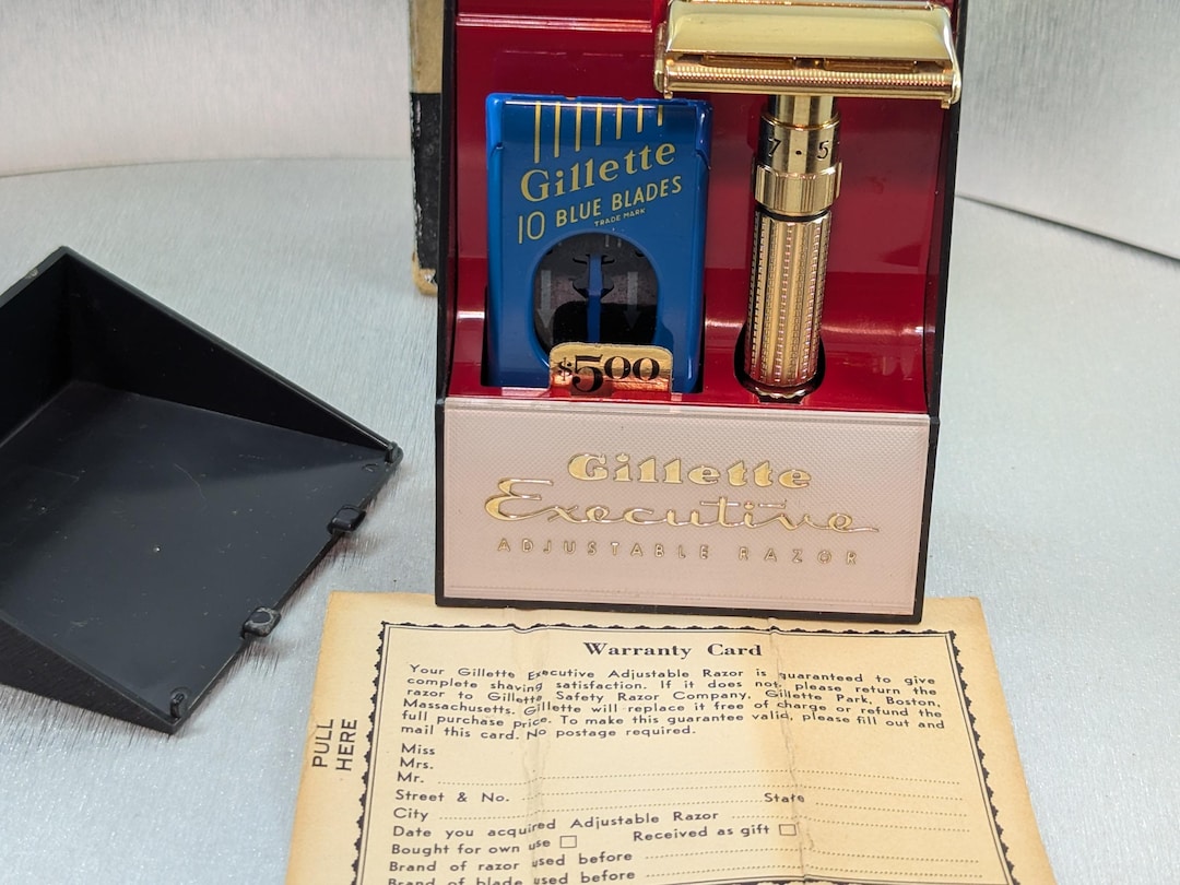 1958 Gillette GOLD EXECUTIVE FATBOY Adjustable Vintage Safety Razor Set ...
