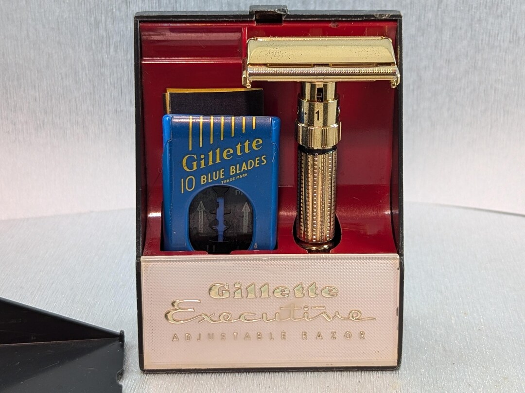 1958 Gillette GOLD EXECUTIVE FATBOY Adjustable Vintage Safety Razor Set ...